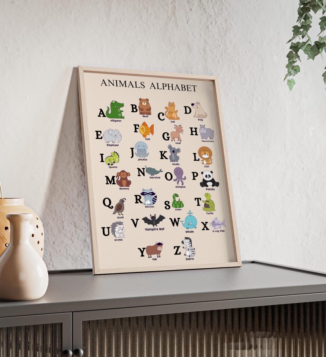 Animals Alphabet Wall Art Print, Framed Animal Poster for Kids Room ...