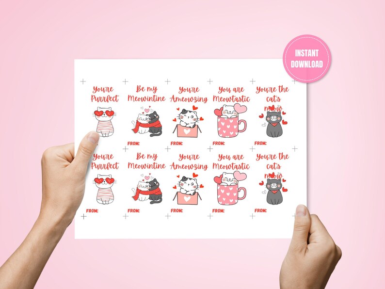 Printable Cat Valentines Cards, Cat Valentine's Day Cards, Cat ...