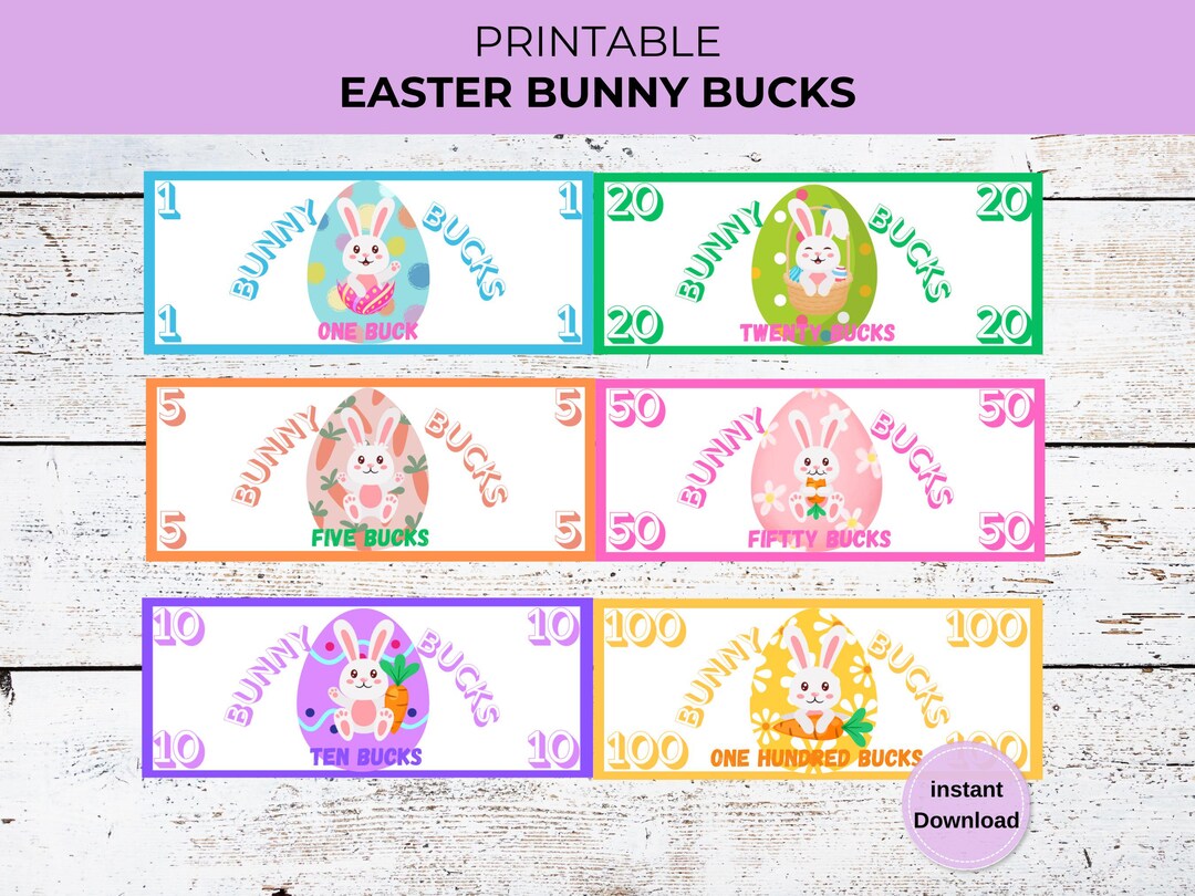 Easter Printable Bunny Bucks, Easter Play Money, Easter Prize Treats ...