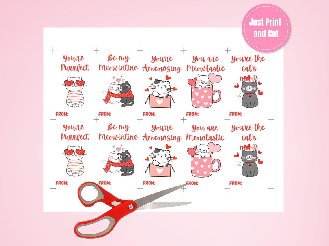 Printable Cat Valentines Cards, Cat Valentine's Day Cards, Cat ...