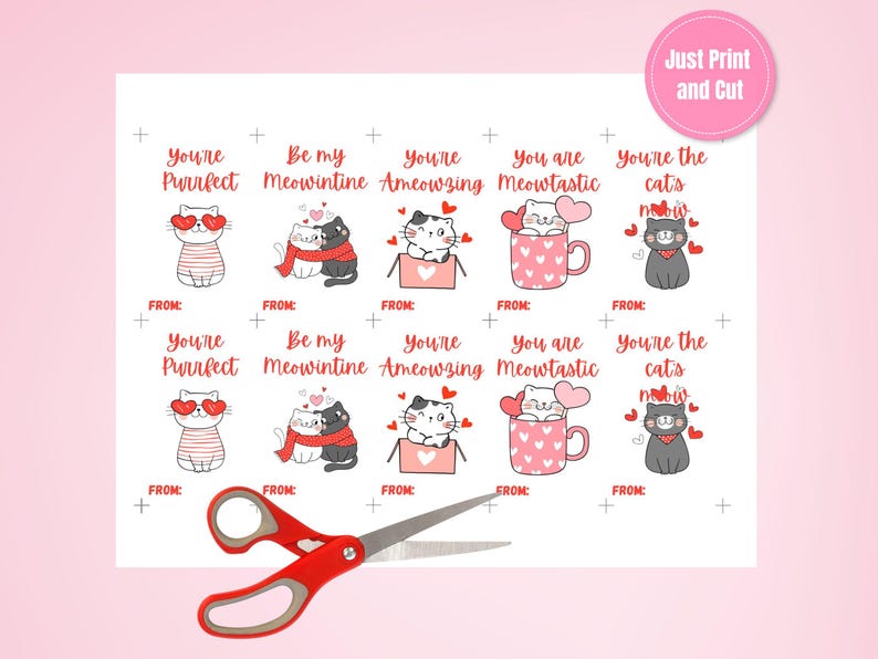 Printable Cat Valentines Cards, Cat Valentine's Day Cards, Cat ...