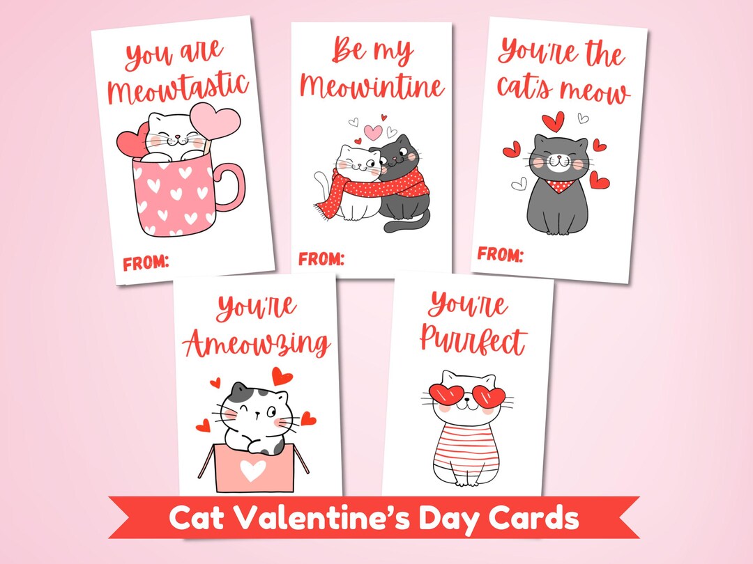 Printable Cat Valentines Cards, Cat Valentine's Day Cards, Cat ...
