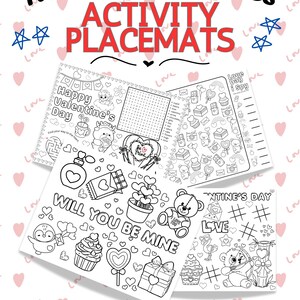 4 Cute and Printable Kids Valentine's Day Activity Placemats - Etsy