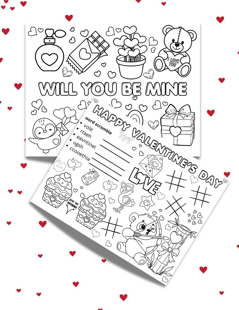 4 Cute and Printable Kids Valentine's Day Activity Placemats - Etsy