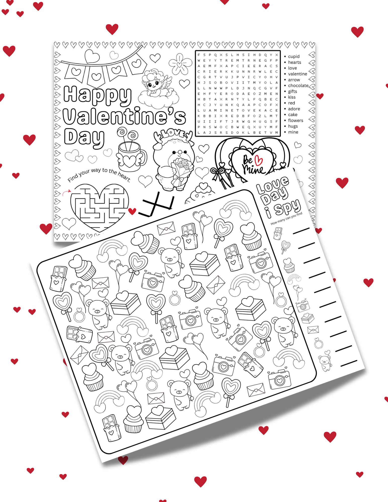 4 Cute and Printable Kids Valentine's Day Activity Placemats - Etsy
