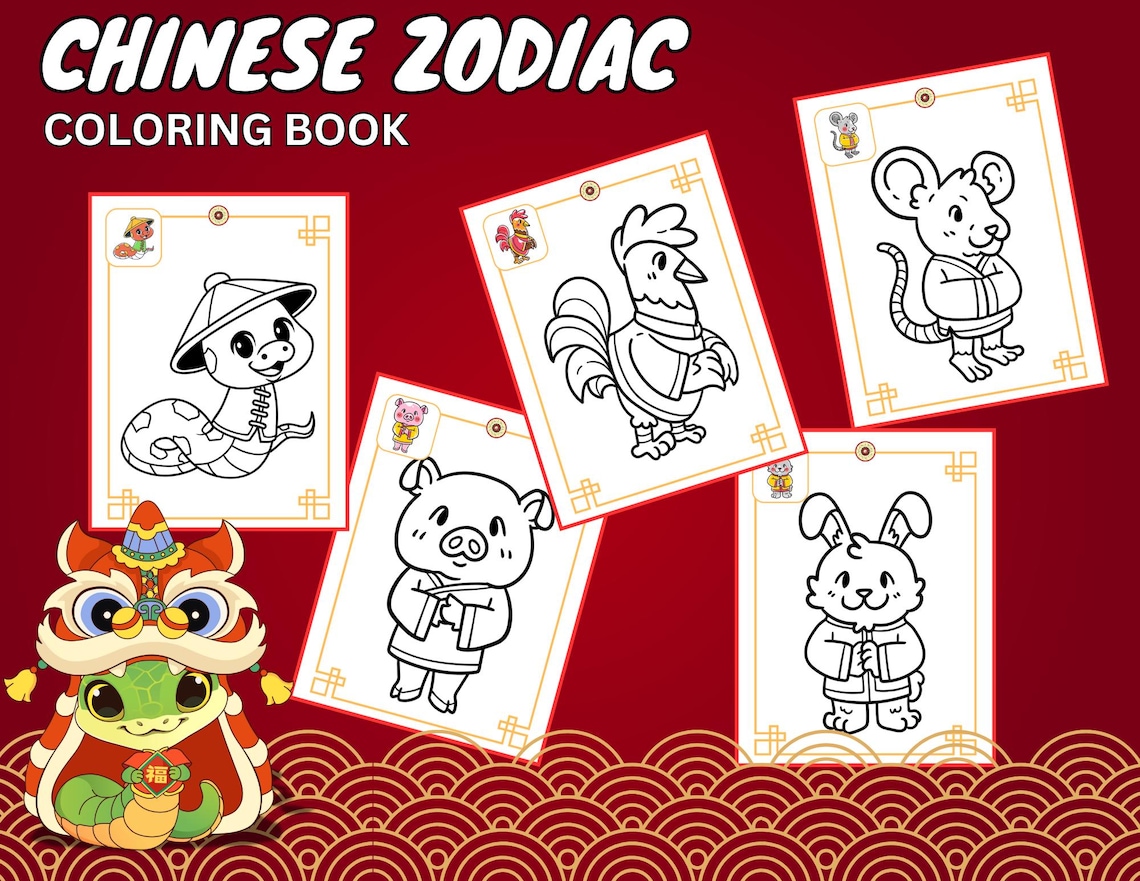 Chinese Zodiac Animals Coloring Book - Etsy