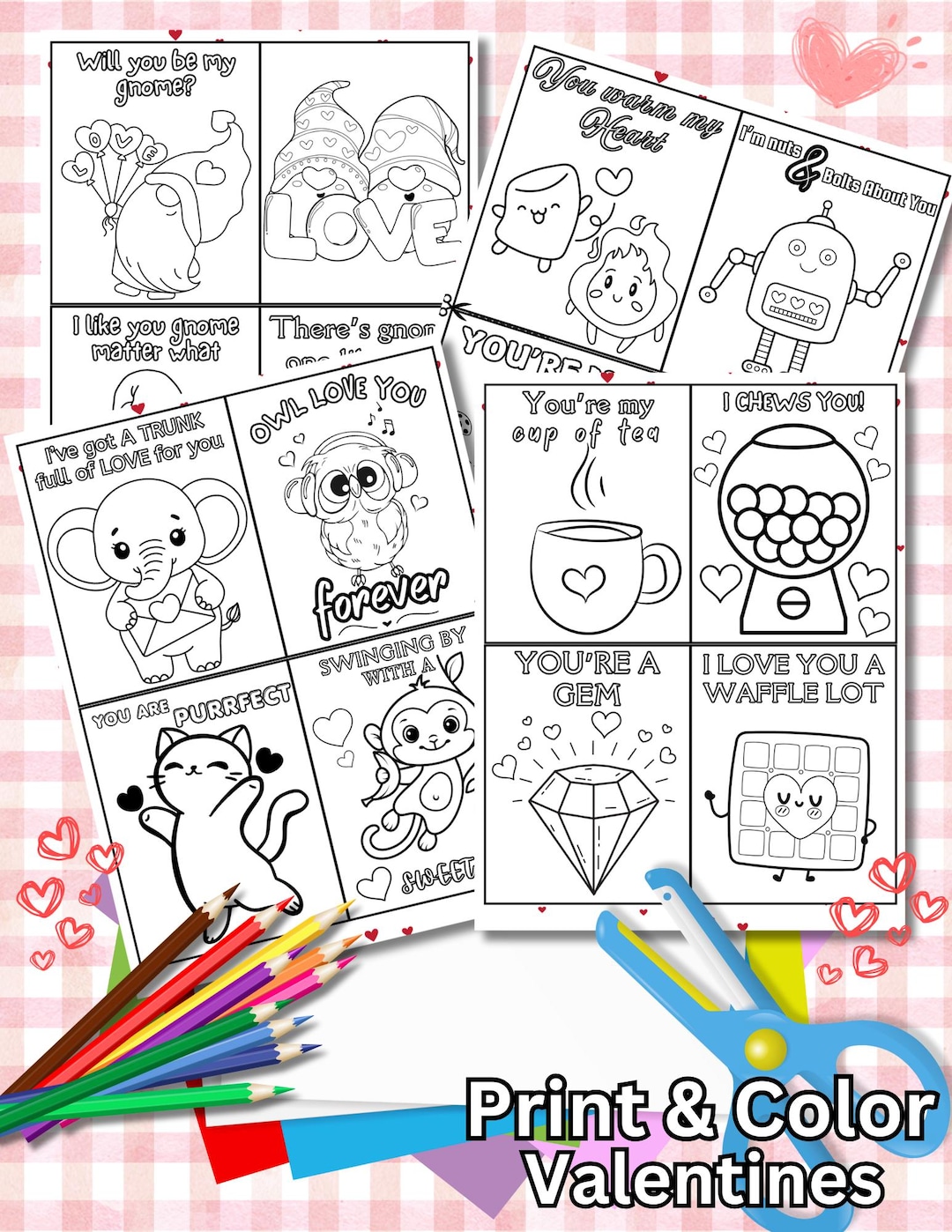 Coloring Valentine's Cards Printable - Etsy