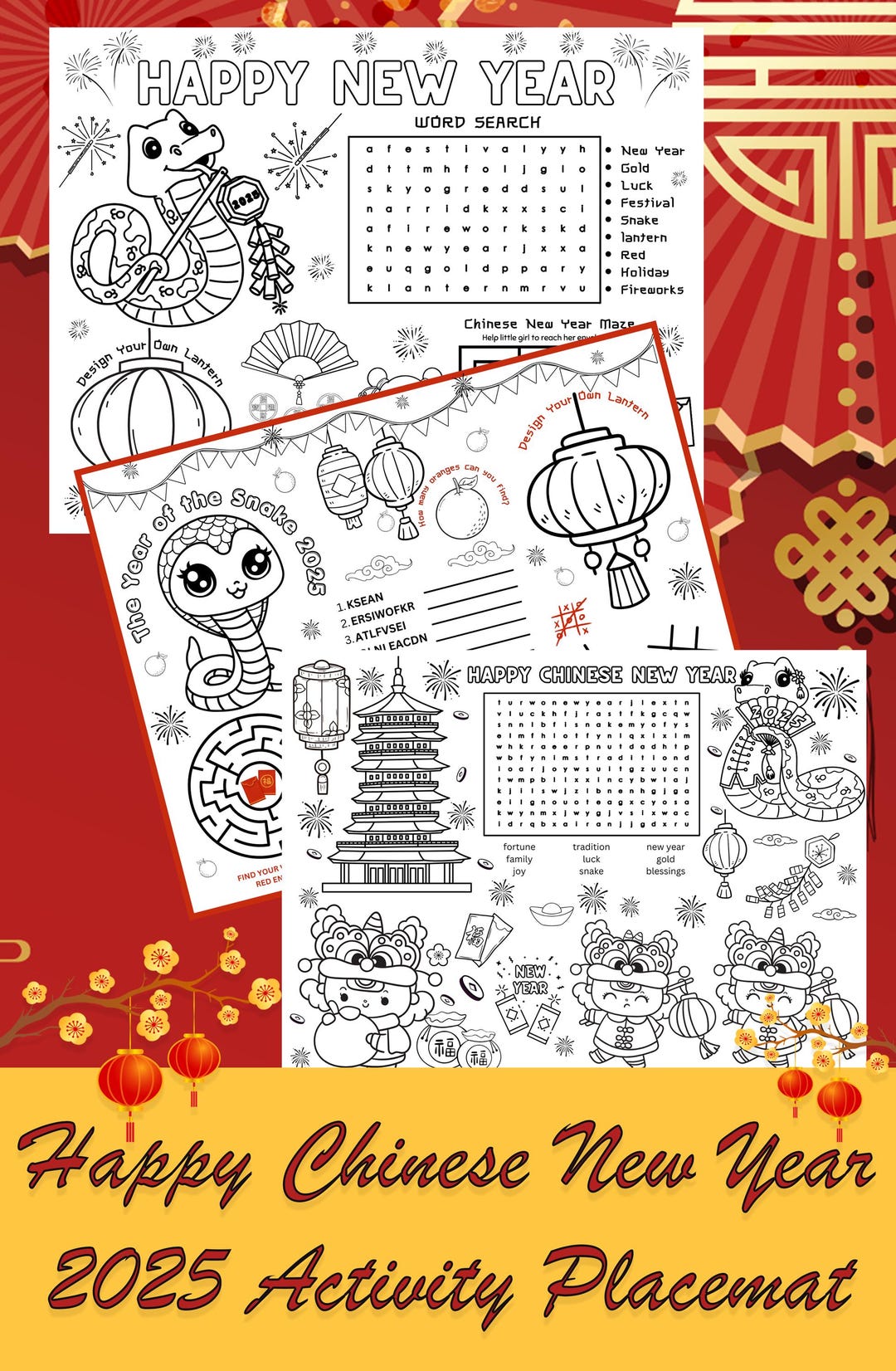 Happy CNY 2025 Activity Placemat, 2025 Lunar New Year Placemat, Year of ...