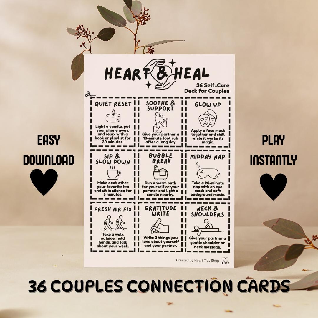 Couples Connection Cards| Self Care Checklist| 36 Self Care Cards ...