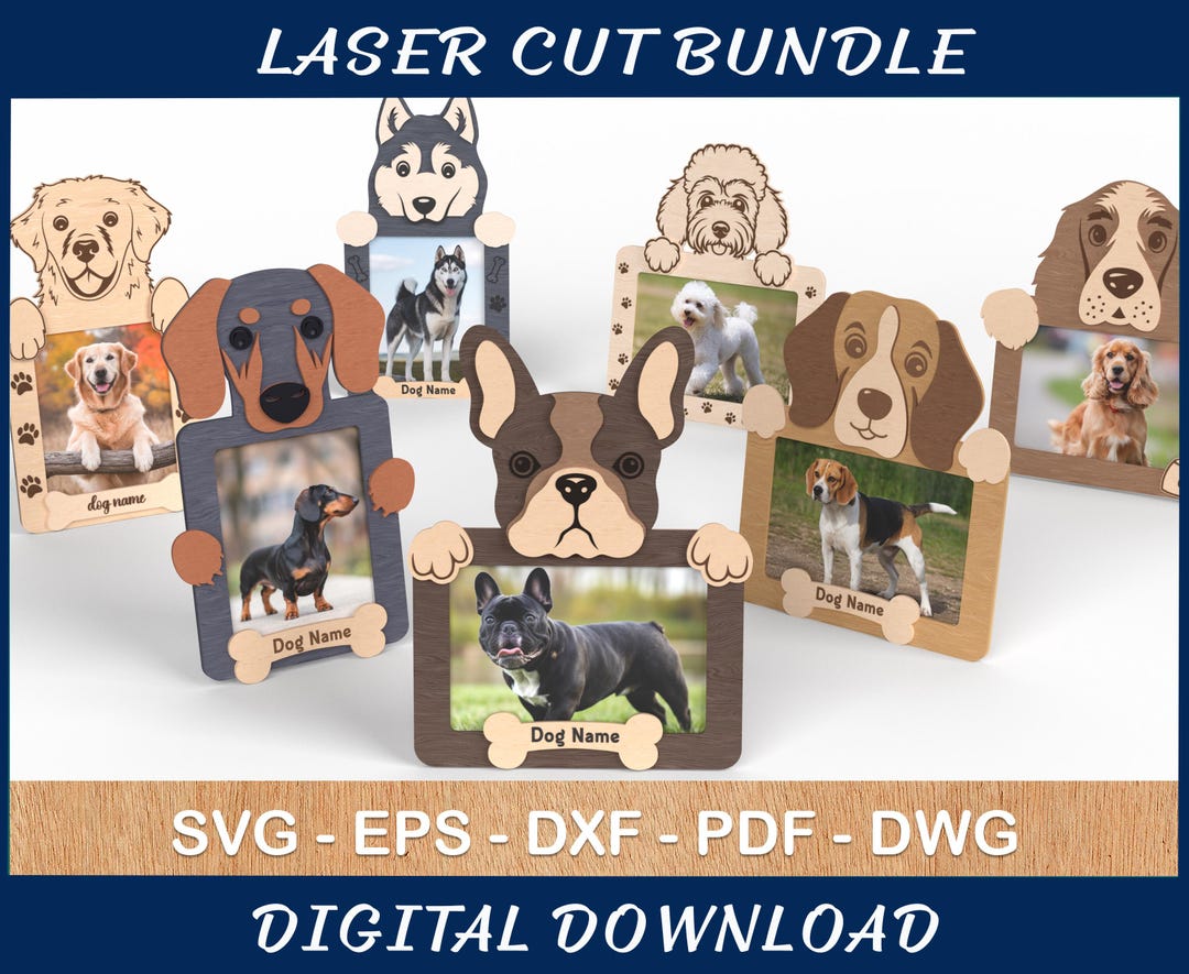 Pet Photo Frame Bundle Laser Cut, Dog Photo Frame SVG Laser, Cat Frame ...
