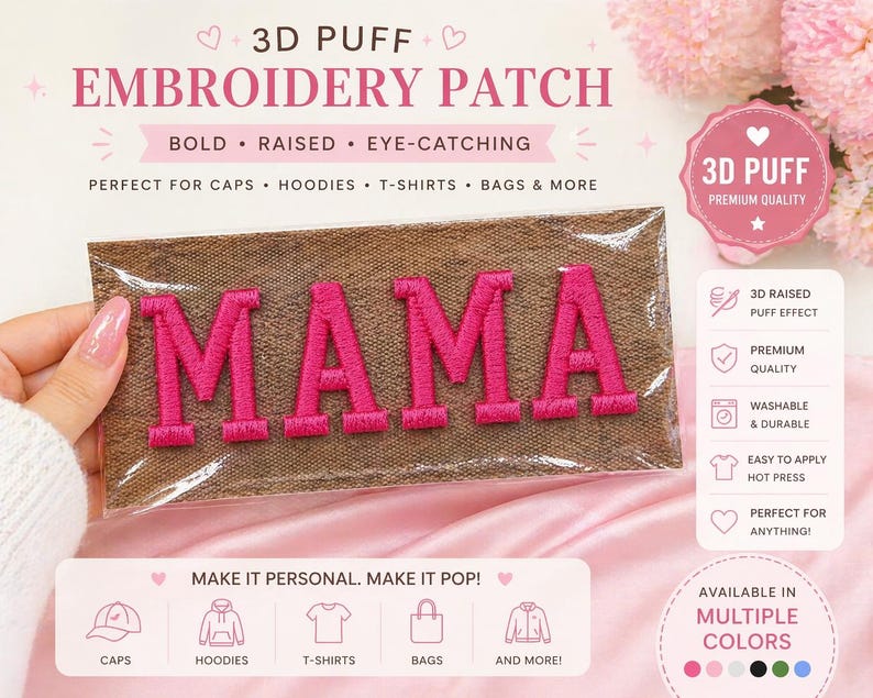 Custom Puff Embroidery Transfer | Personalized 3D Iron on Logo - Etsy UK