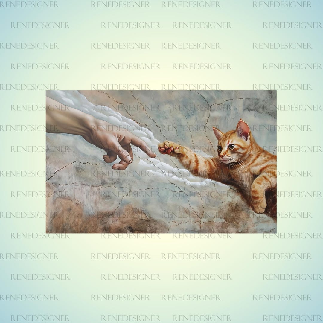 Funny Cat Digital Download, Cat Meme Png, Cat God Creation of Adam Meme ...