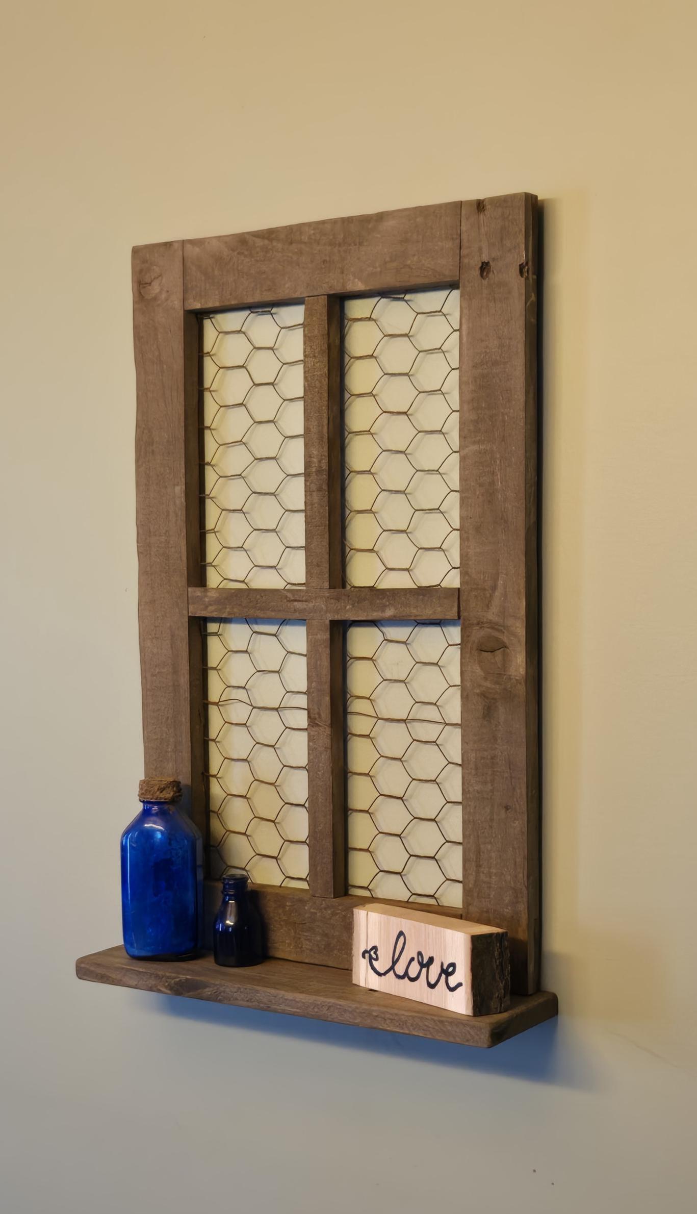 Farmhouse Window Frame With Chicken Wire and Display Shelf - Etsy