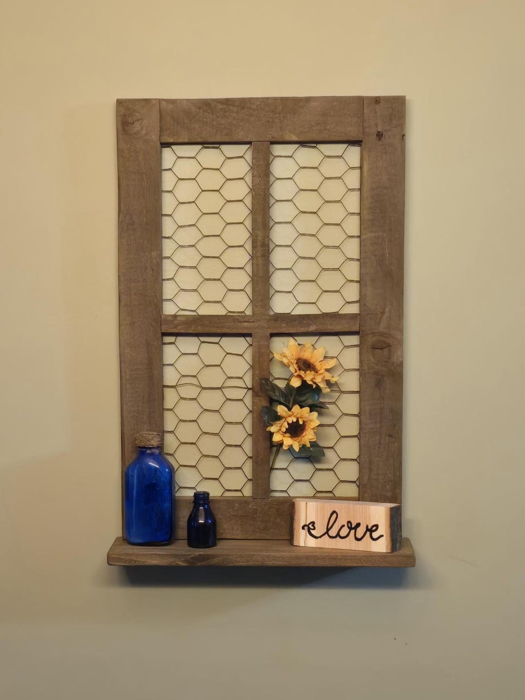 Farmhouse Window Frame With Chicken Wire and Display Shelf - Etsy