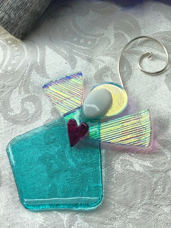 Aqua Dichroic Fused Glass Angel ORnament with Halo Art Glass | Etsy