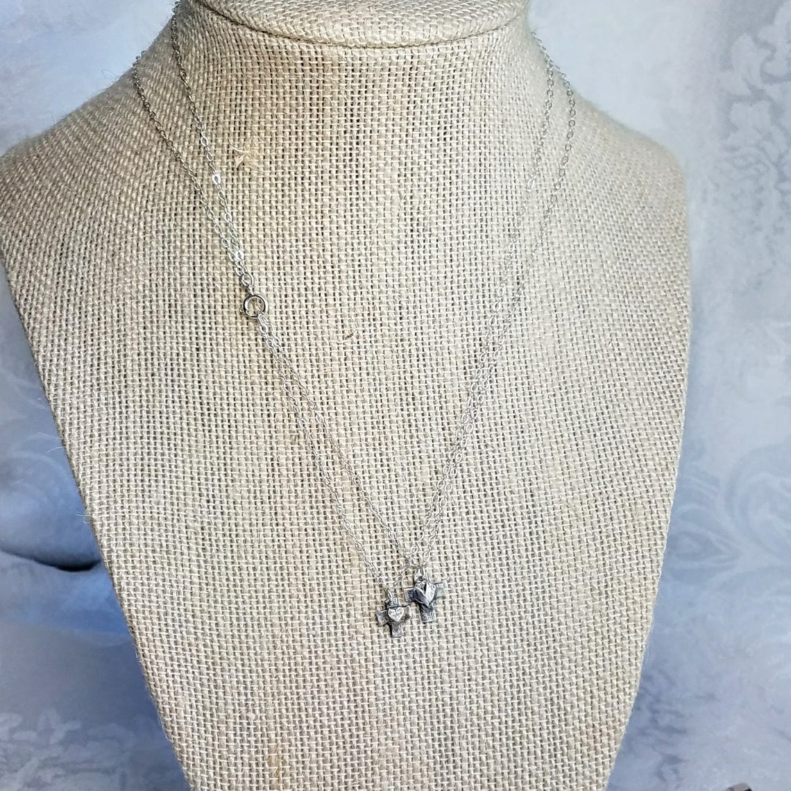 Tiny Fine Silver Cross With Heart Necklace Dainty Pmc Cross | Etsy