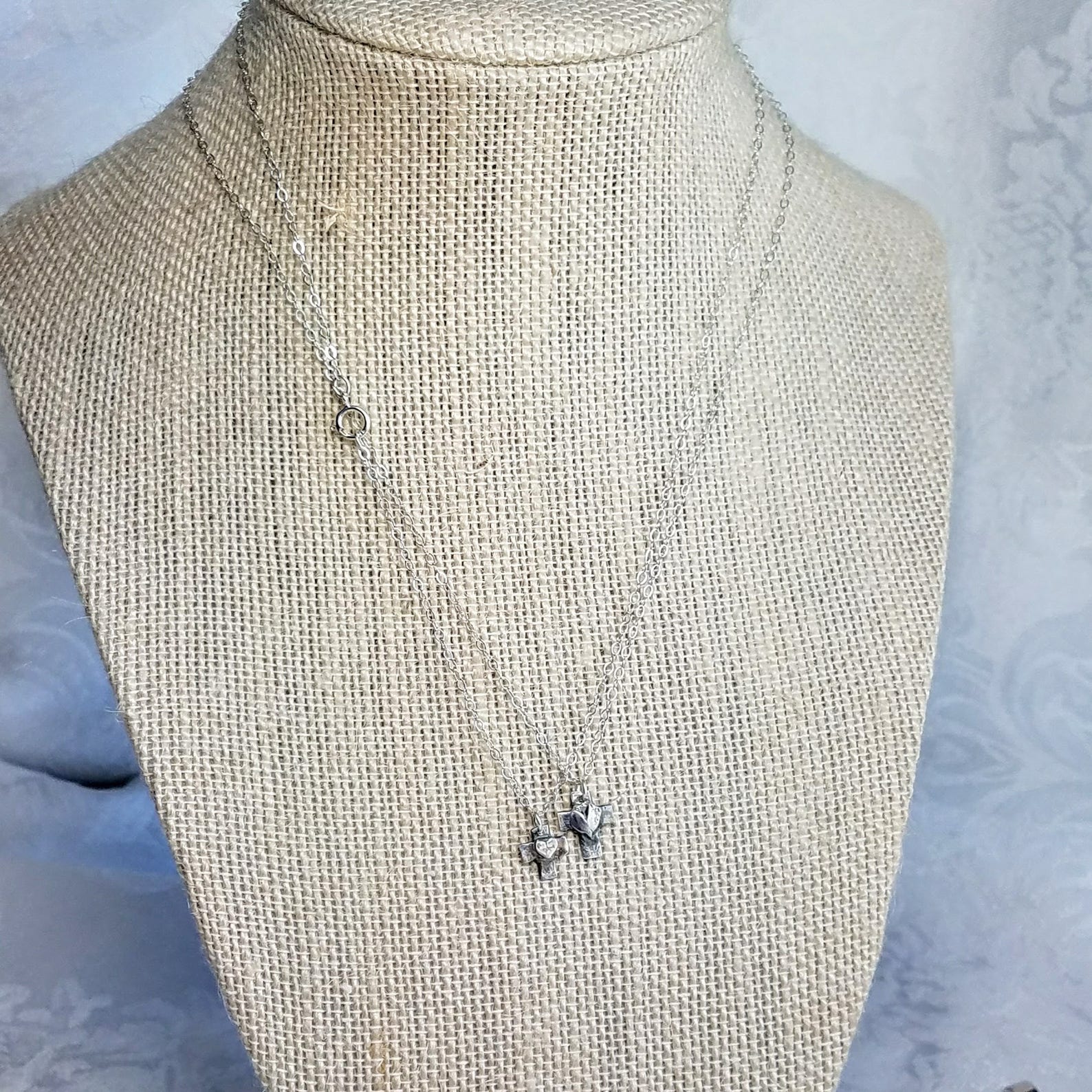 Tiny Fine Silver Cross With Heart Necklace Dainty Pmc Cross | Etsy