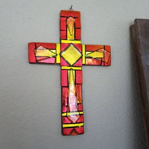 Made to Order Red Orange Gold Dichroic Fused Glass Cross Wall Hanging ...