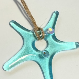 Fused Art Glass Dichroic Starfish Ornament, Star Aqua Green Blue ...