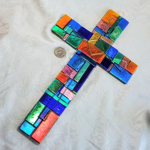 Made to Order Large Dichroic Glass Cross Wall Hanging Multi Color Blue ...