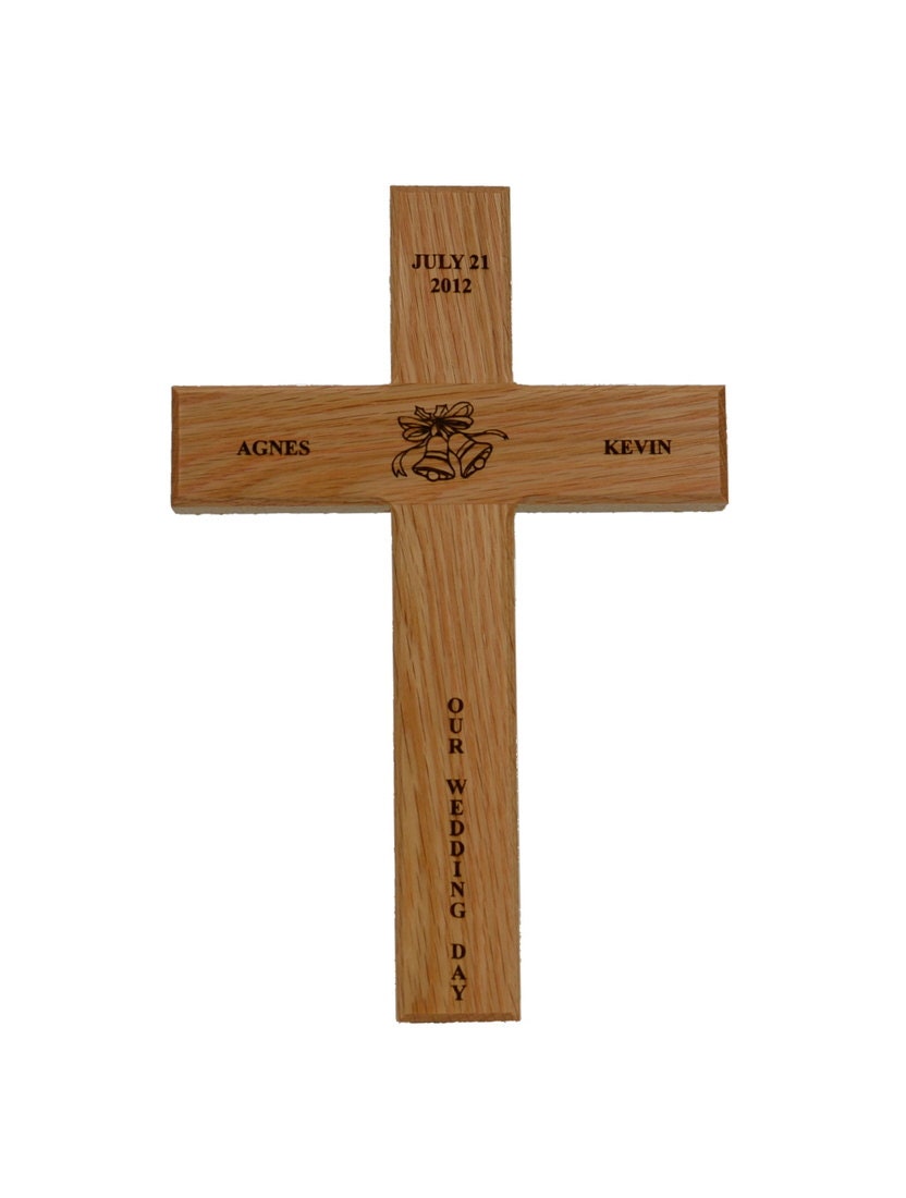 Wedding Cross Solid Oak Laser Engraved with Date Names & | Etsy