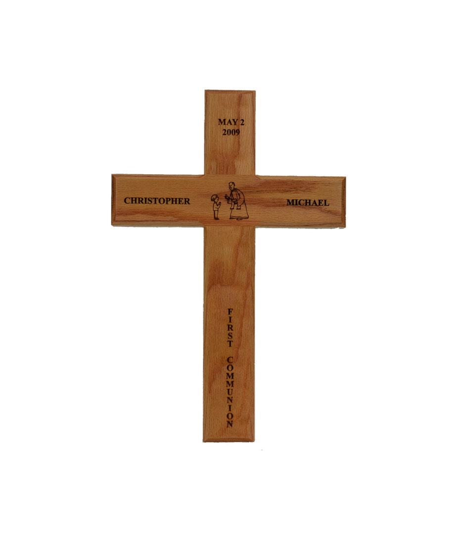First Communion -- Cross - Solid Oak - Laser Engraved - Boy - Etsy