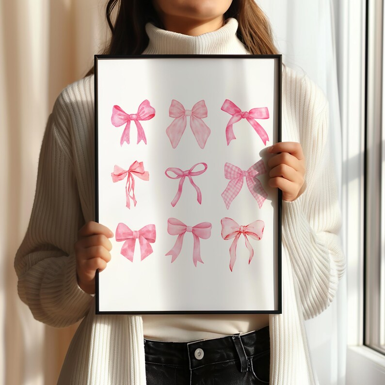 Pink Bow Watercolour, Pink Bow Print, Girls Room Decor, Trendy Pink ...