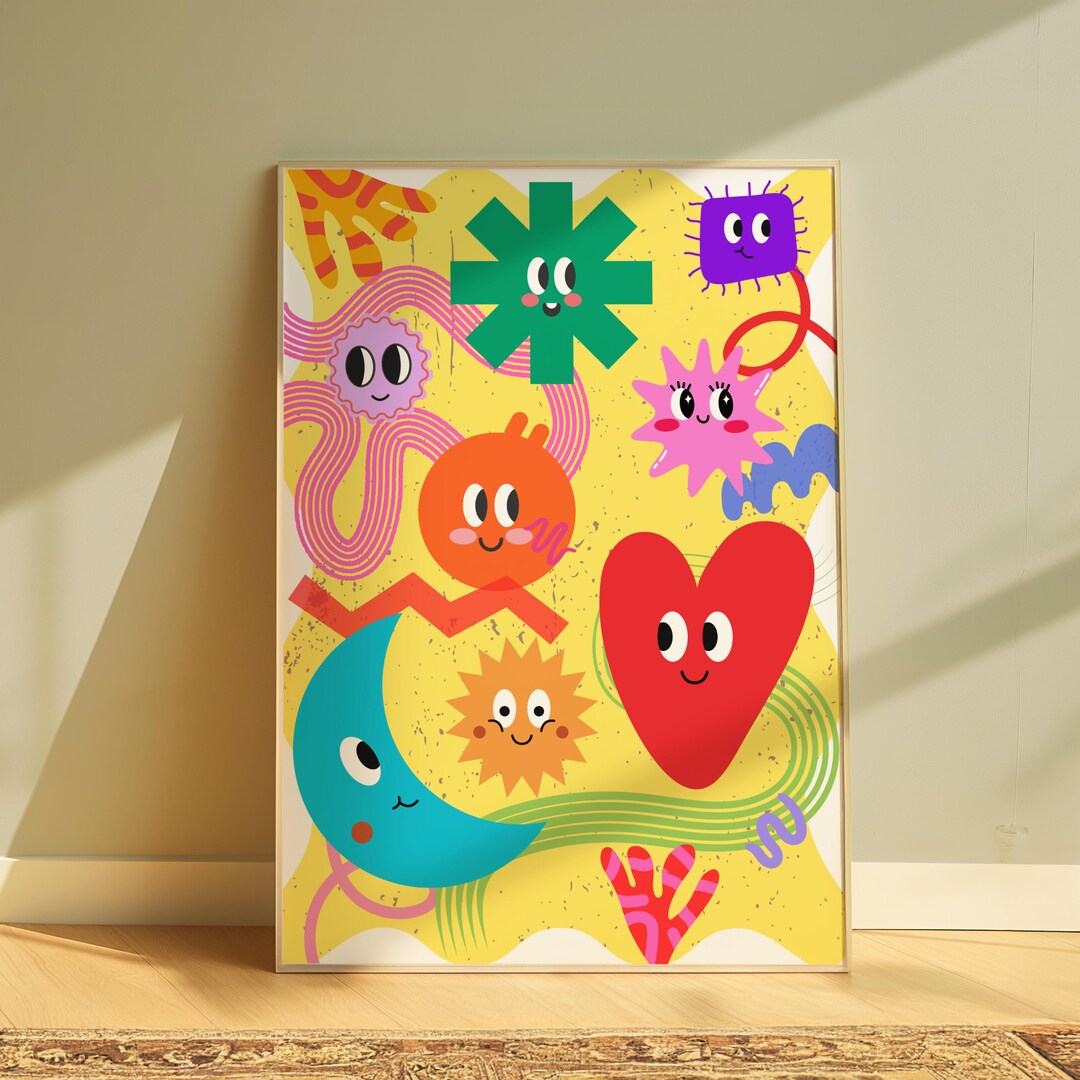 Funky Pop Colour Wall Art, Colourful Art, Pop of Colour, Shapes, Kids ...