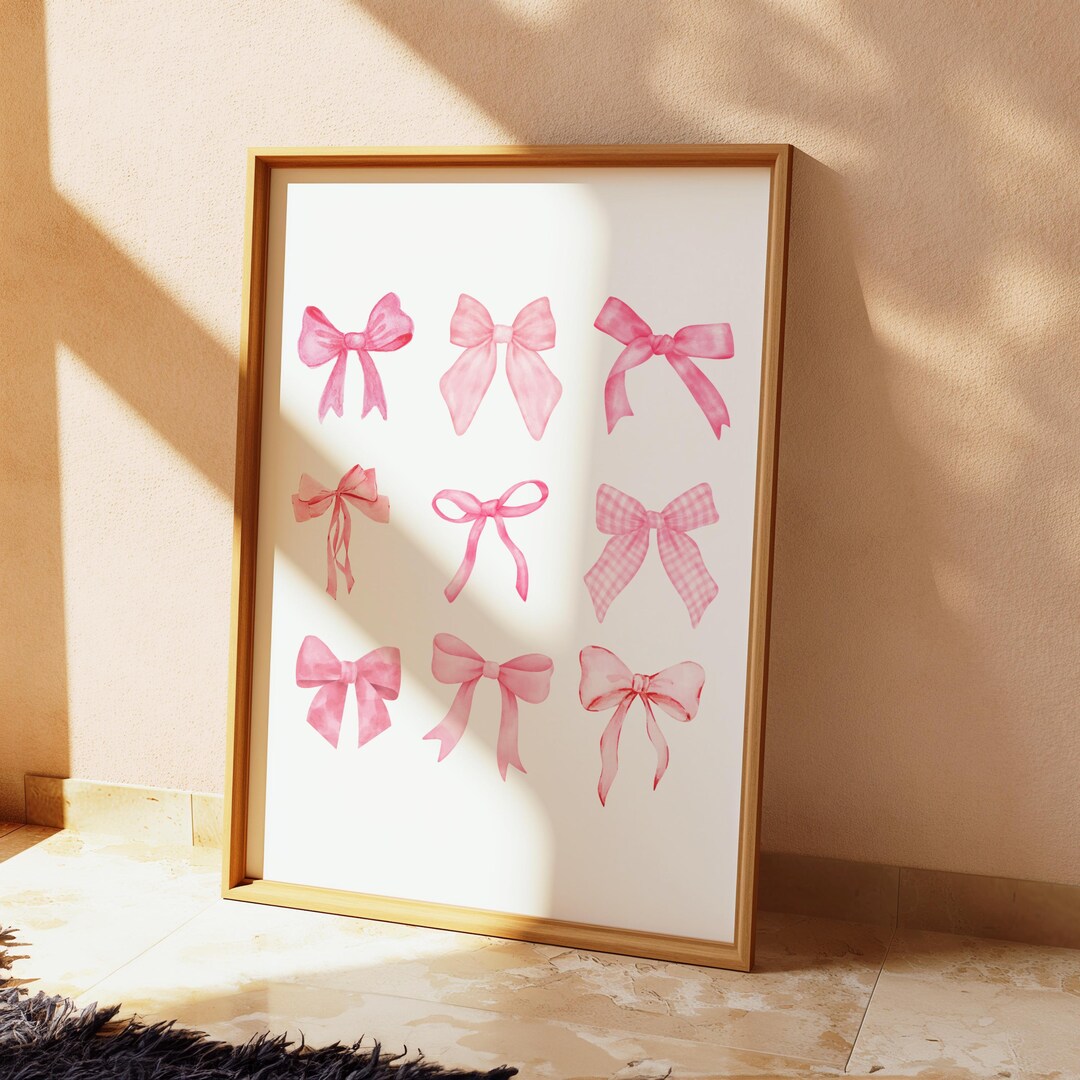 Pink Bow Watercolour, Pink Bow Print, Girls Room Decor, Trendy Pink ...