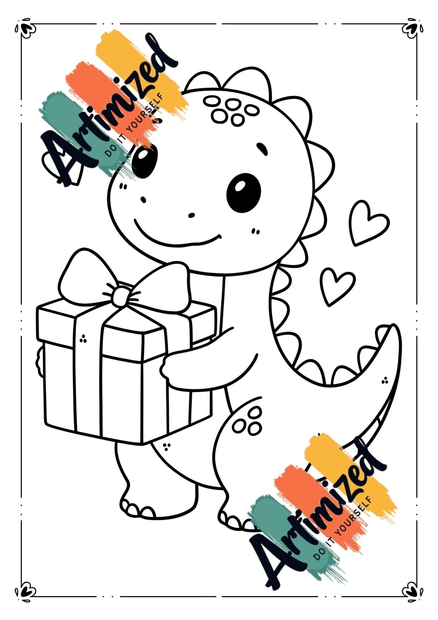 Cute Dinosaur With 27 Coloring Pages for Kids – Instant Digital ...