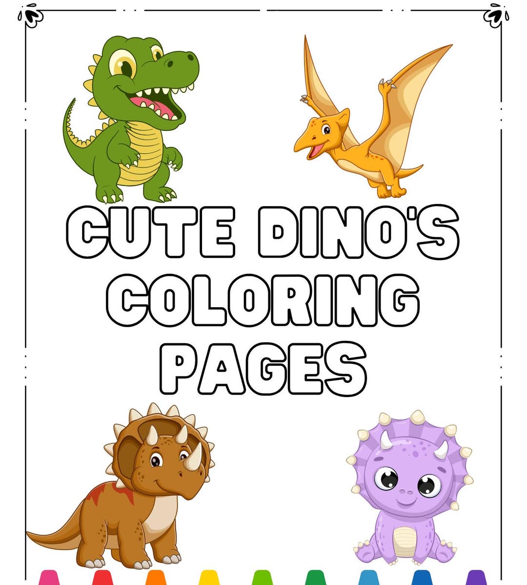Cute Dinosaur With 27 Coloring Pages for Kids – Instant Digital ...