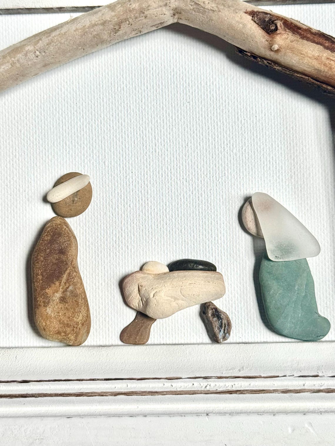 Handmade Driftwood Nativity Scene: Pebble & Sea Glass Art - Rustic ...