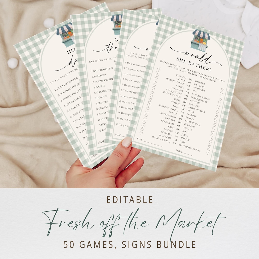 Fresh off the Market Games Bundle, Farmers Market Bridal Shower Game & Sign, She's off the ...
