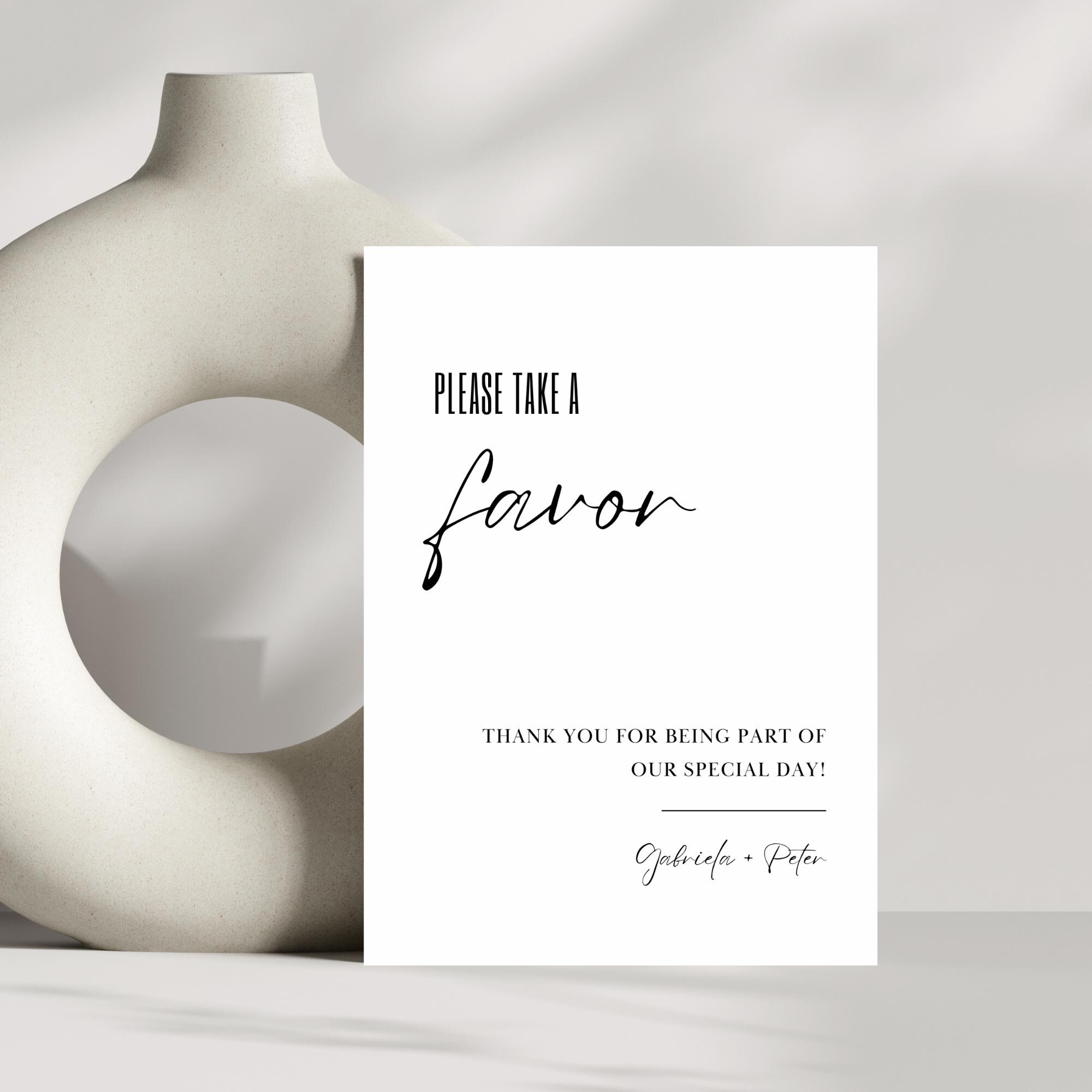 Printable Wedding Favor Sign, Modern Favor Table Sign, Please Take One ...