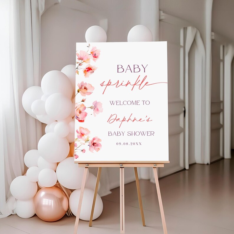 Floral Baby Sprinkle Welcome Sign, Boho Baby Girl Shower Sign, Blush ...