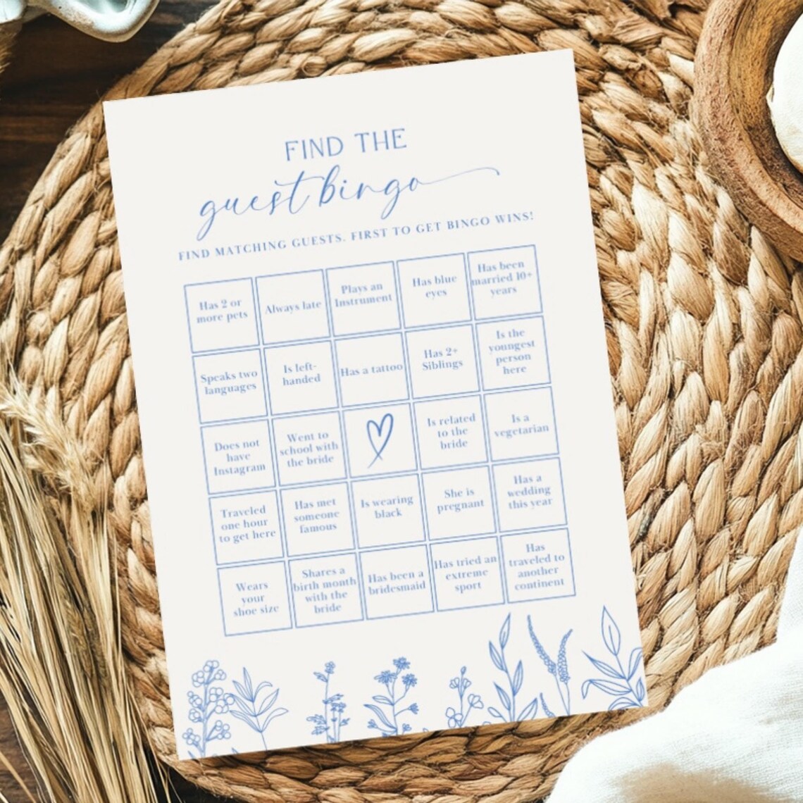 Dusty Blue Find the Guest Bingo, Wildflower Couples Shower Games ...