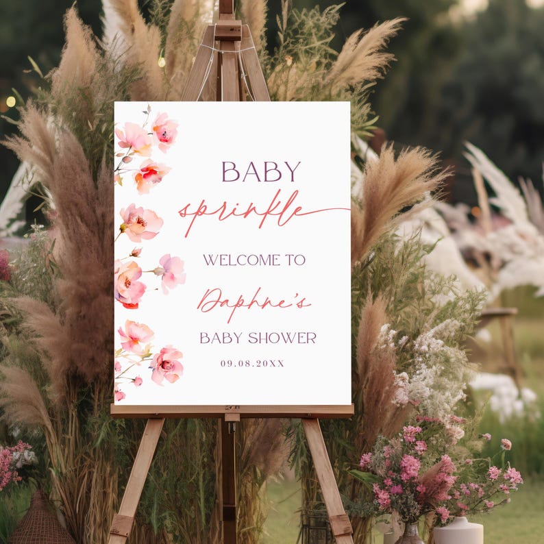 Floral Baby Sprinkle Welcome Sign, Boho Baby Girl Shower Sign, Blush ...