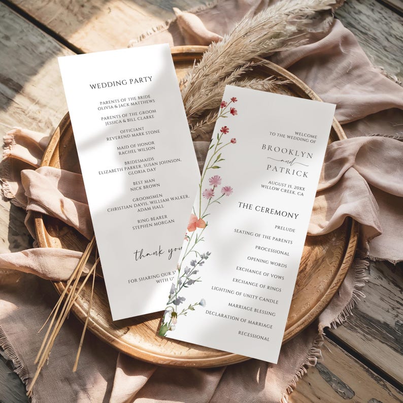 Wildflower Wedding Program Template: Boho Floral Order of Service ...