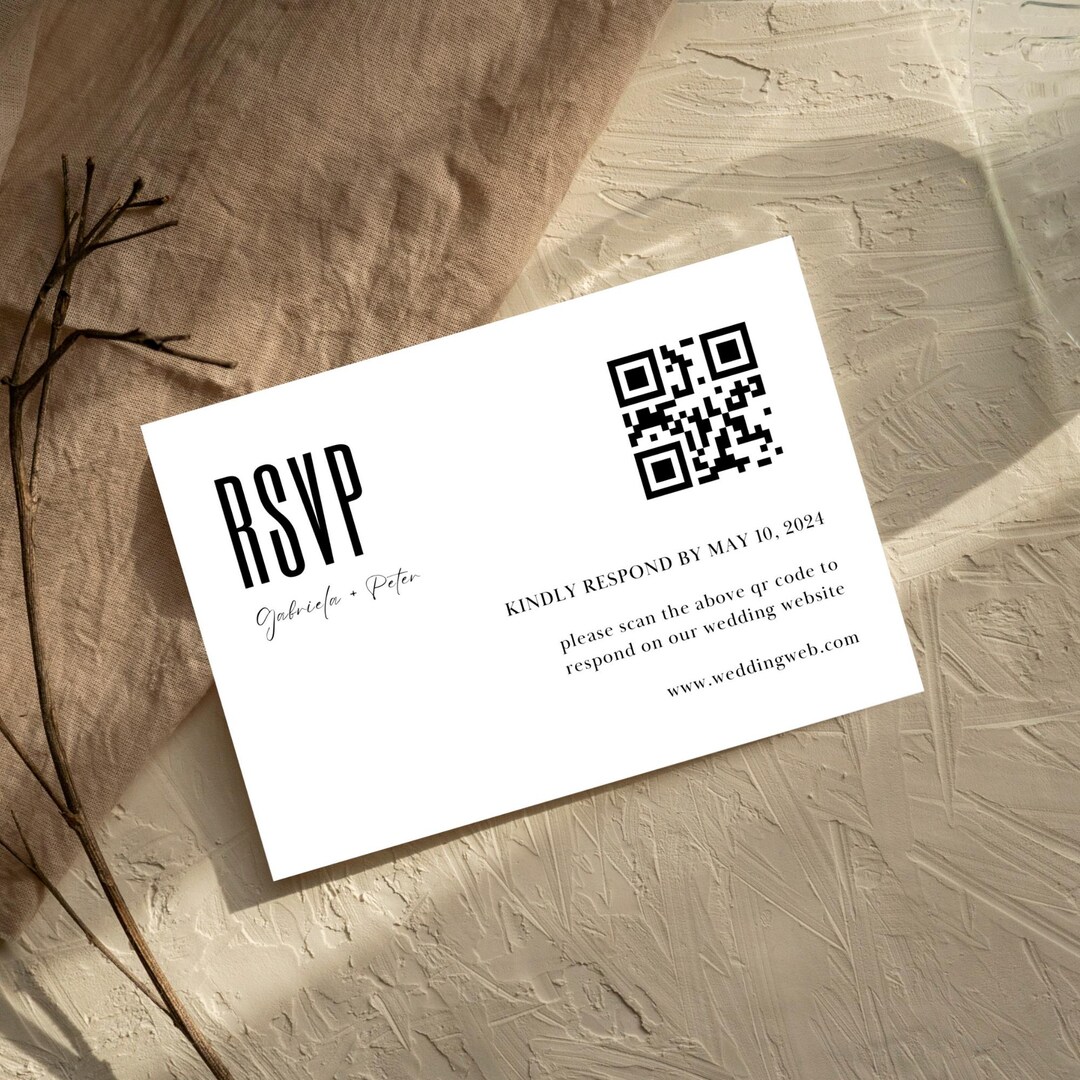 Editable Rsvp, QR Code Rsvp Template, Modern Minimalist Rsvp Card, Boho ...