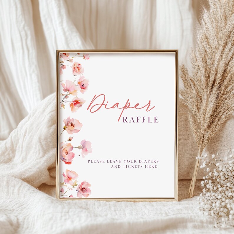 Blush Pink Flowers Diaper Raffle Sign, Baby in Bloom Shower, Boho ...