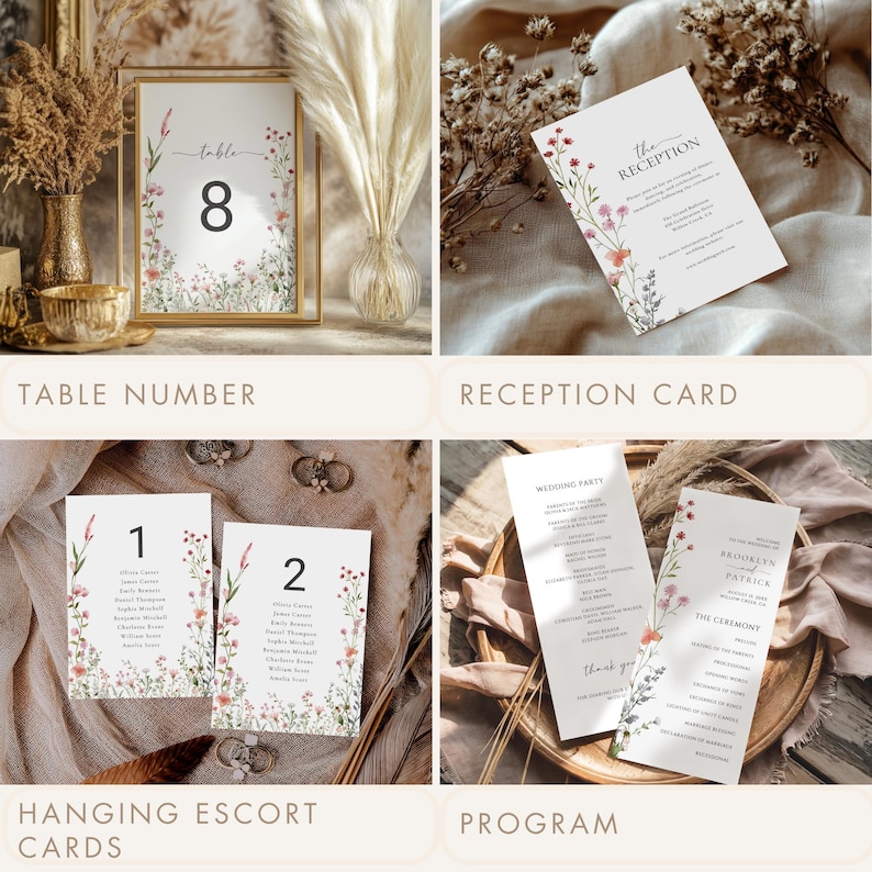 Boho Wildflower Wedding Bundle, Rustic Floral Invitation Set ...