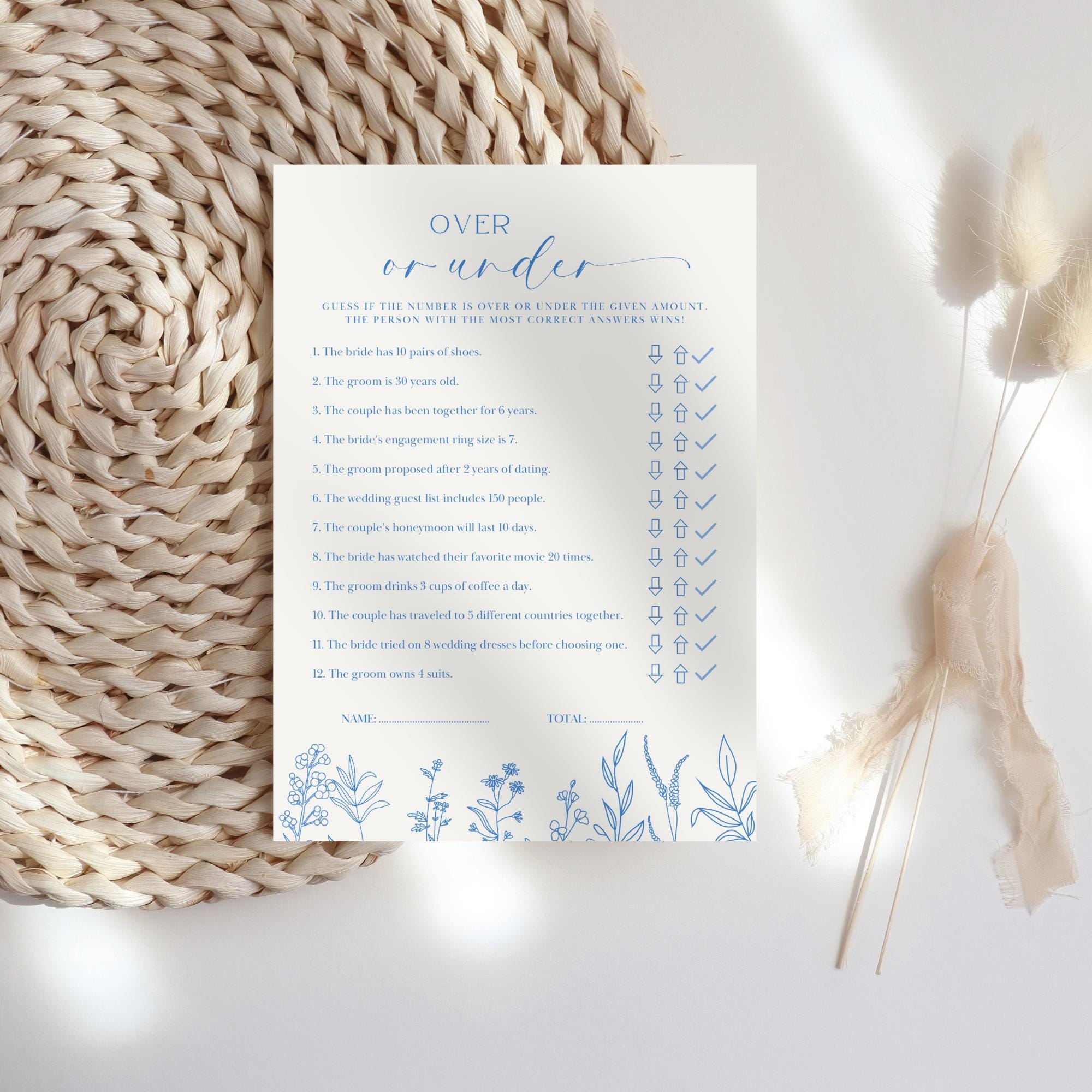 Dusty Blue Over or Under Game, Funny Couples Shower Game, Custom Bridal ...