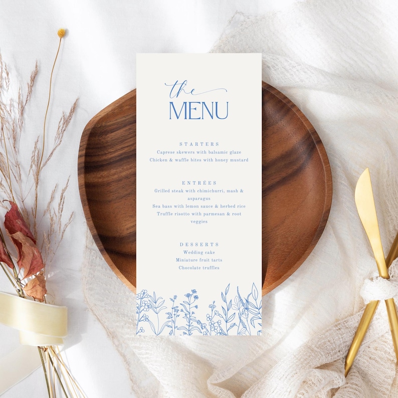 Dusty Blue Wildflower Bridal Shower Menu Template, Printable Shower ...