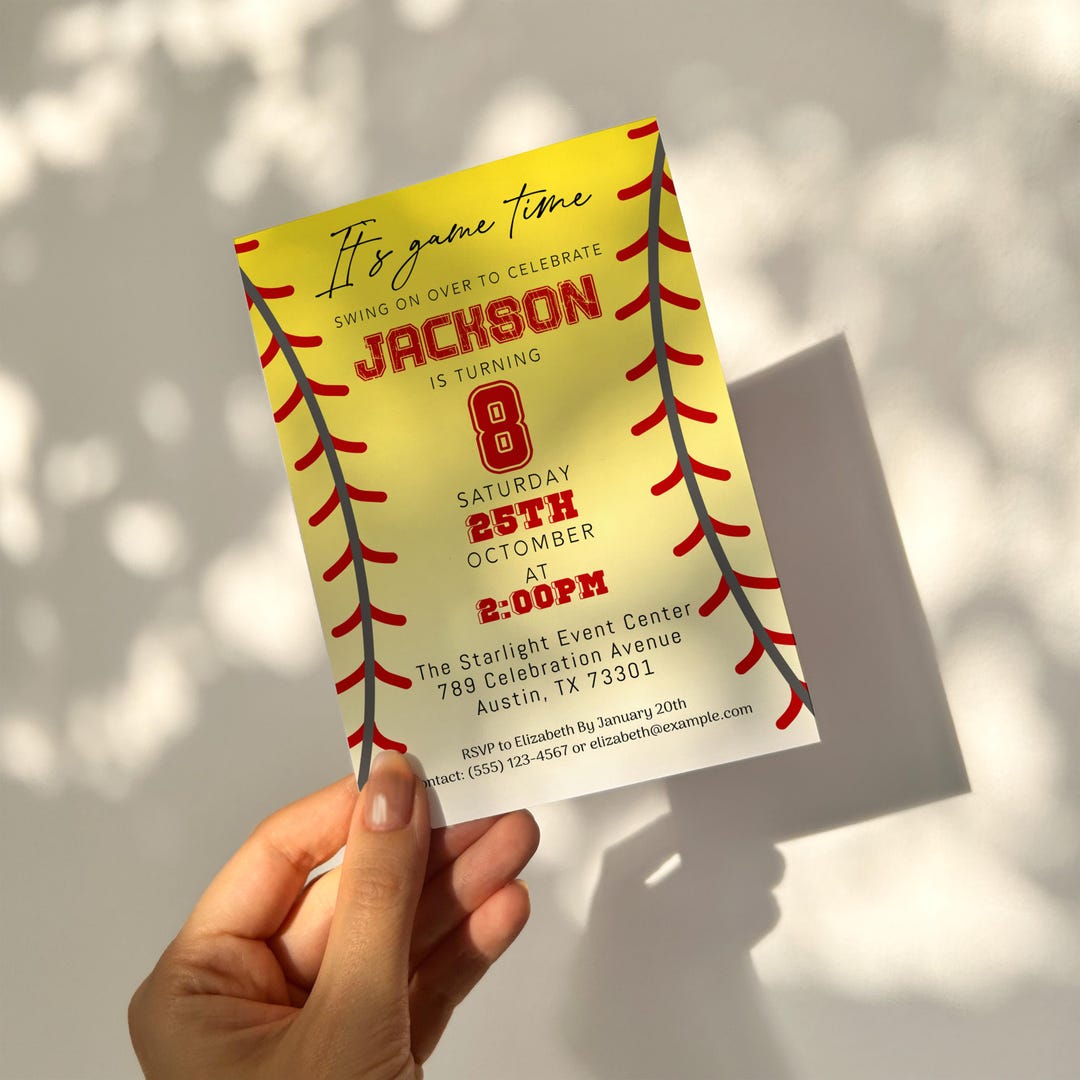 Softball Birthday Invitation - Editable Sport Birthday Template ...