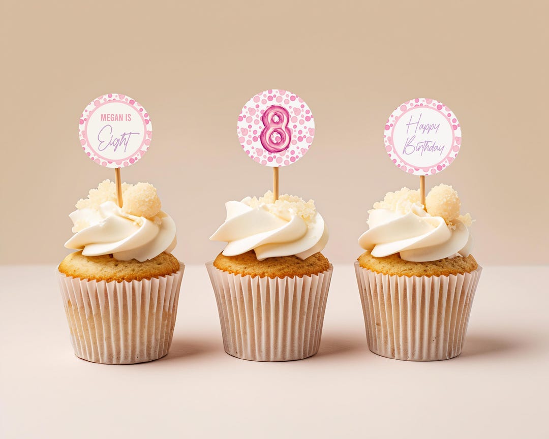 8th Birthday Girls Editable Printable Toppers for Muffin - Editable Hi ...