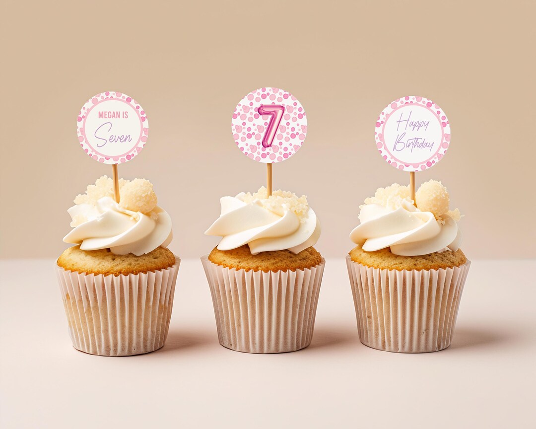 7th Birthday Girls Editable Printable Toppers for Muffin - Editable Hi ...