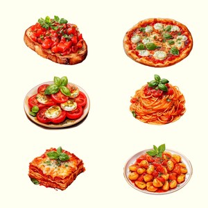 Watercolor Italian Food Clipart: Pizza, Pasta, Spaghetti, Gnocchi ...
