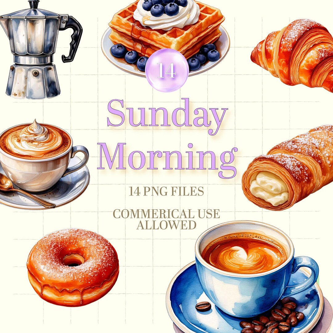 Watercolor Breakfast Clipart: Cafe Logos & Menu Illustrations (PNG ...