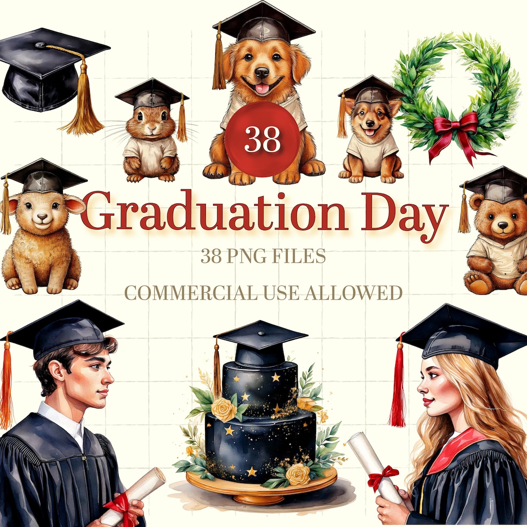 Graduation Clipart Bundle | Watercolor Graduation PNG | Class of 2026 ...