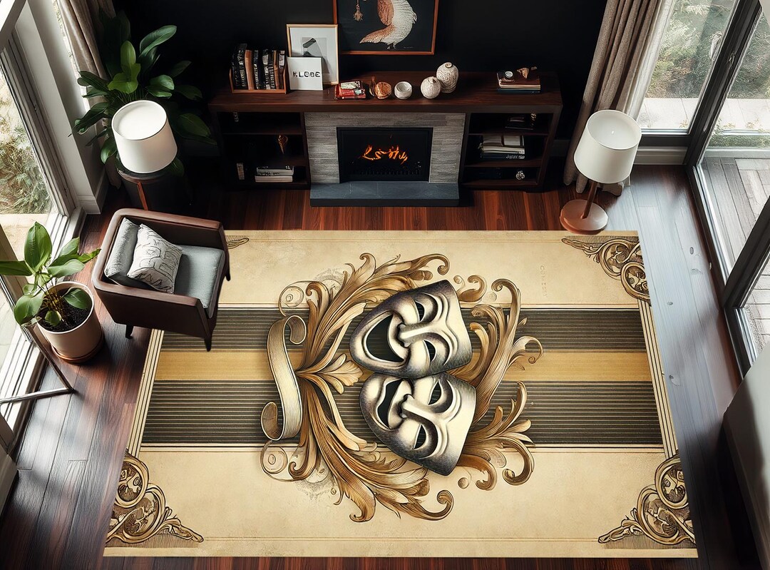 Theatre Rug,comedy Tragedy Rug,patterned Rug,living Room Rug,bedroom ...
